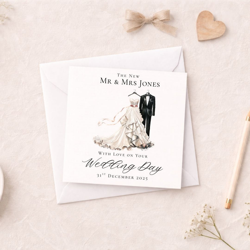 Personalised Wedding Card - Bride & Groom Illustration – Rosewood Cards